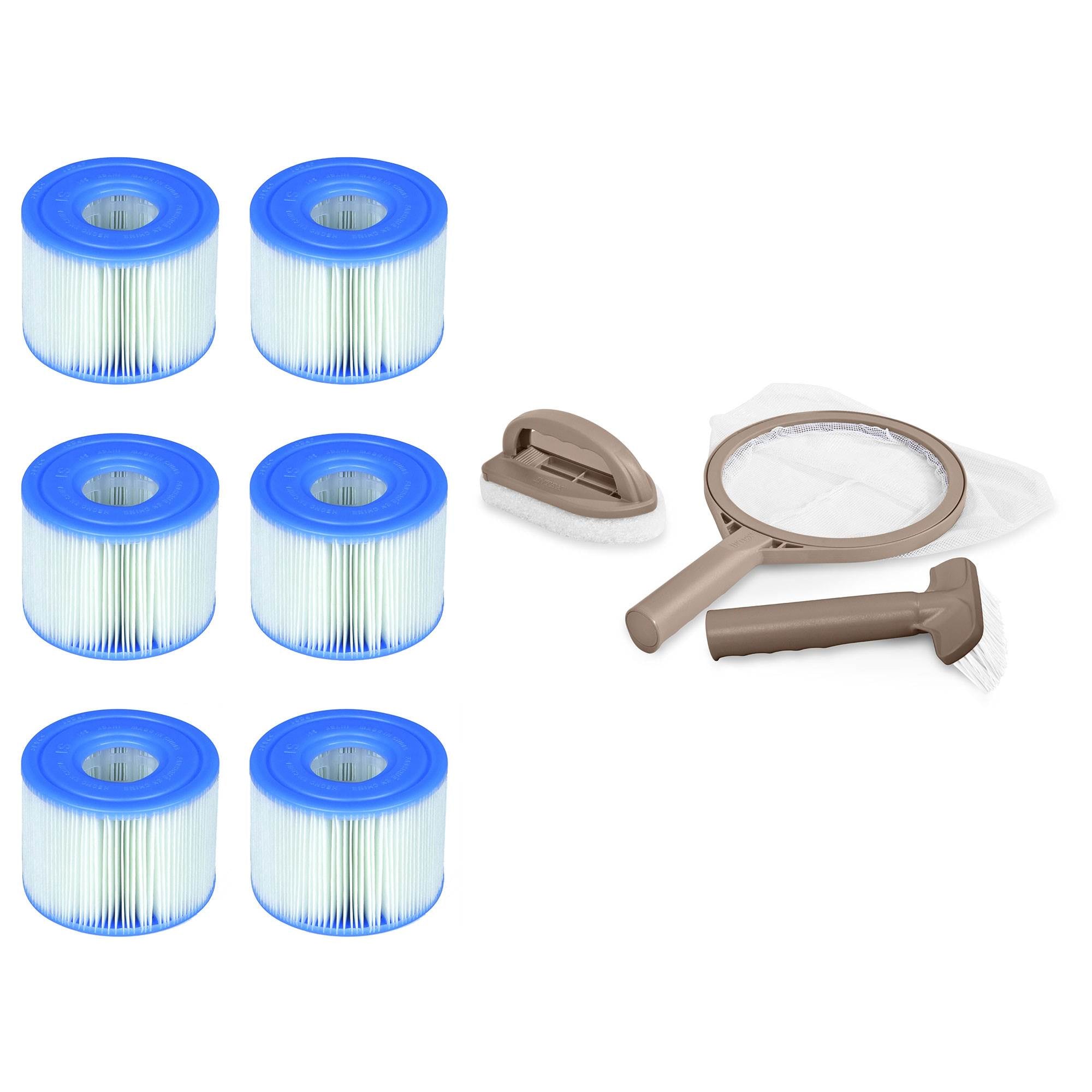 Intex PureSpa Type S1 Easy Set Pool Filter Cartridges (6 Filters) & Cl ...