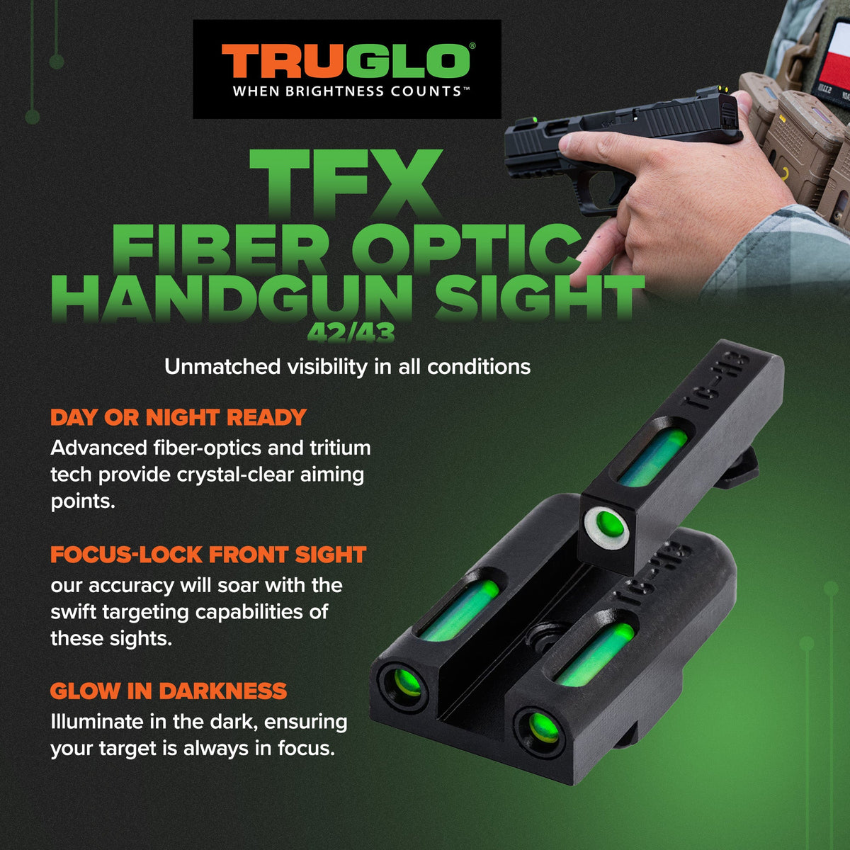 TruGlo TFK Fiber Optic Tritium Handgun Glock Pistol Sight Accessories ...